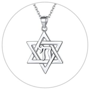 Jewish Hebrew Chai Necklace Star of David Pendant for Female Vintage Dainty Jewelry Birthday Gift for Mother Sister