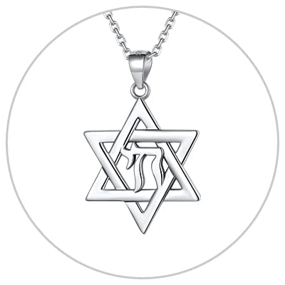 Jewish Hebrew Chai Necklace Star of David Pendant for Female Vintage Dainty Jewelry Birthday Gift for Mother Sister