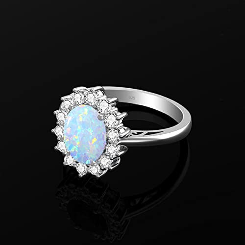 FersonLancy Created 3ct Oval Opal Rings Women 925 Sterling Silver Classic Princess Diana Wedding Engagement Rings Fine Jewelry Gift (opal, 7)