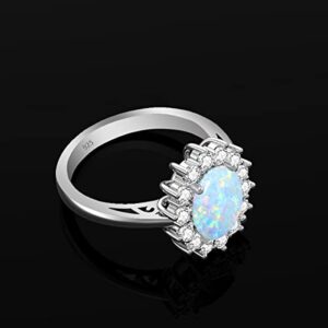 FersonLancy Created 3ct Oval Opal Rings Women 925 Sterling Silver Classic Princess Diana Wedding Engagement Rings Fine Jewelry Gift (opal, 7)