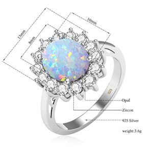 FersonLancy Created 3ct Oval Opal Rings Women 925 Sterling Silver Classic Princess Diana Wedding Engagement Rings Fine Jewelry Gift (opal, 7)