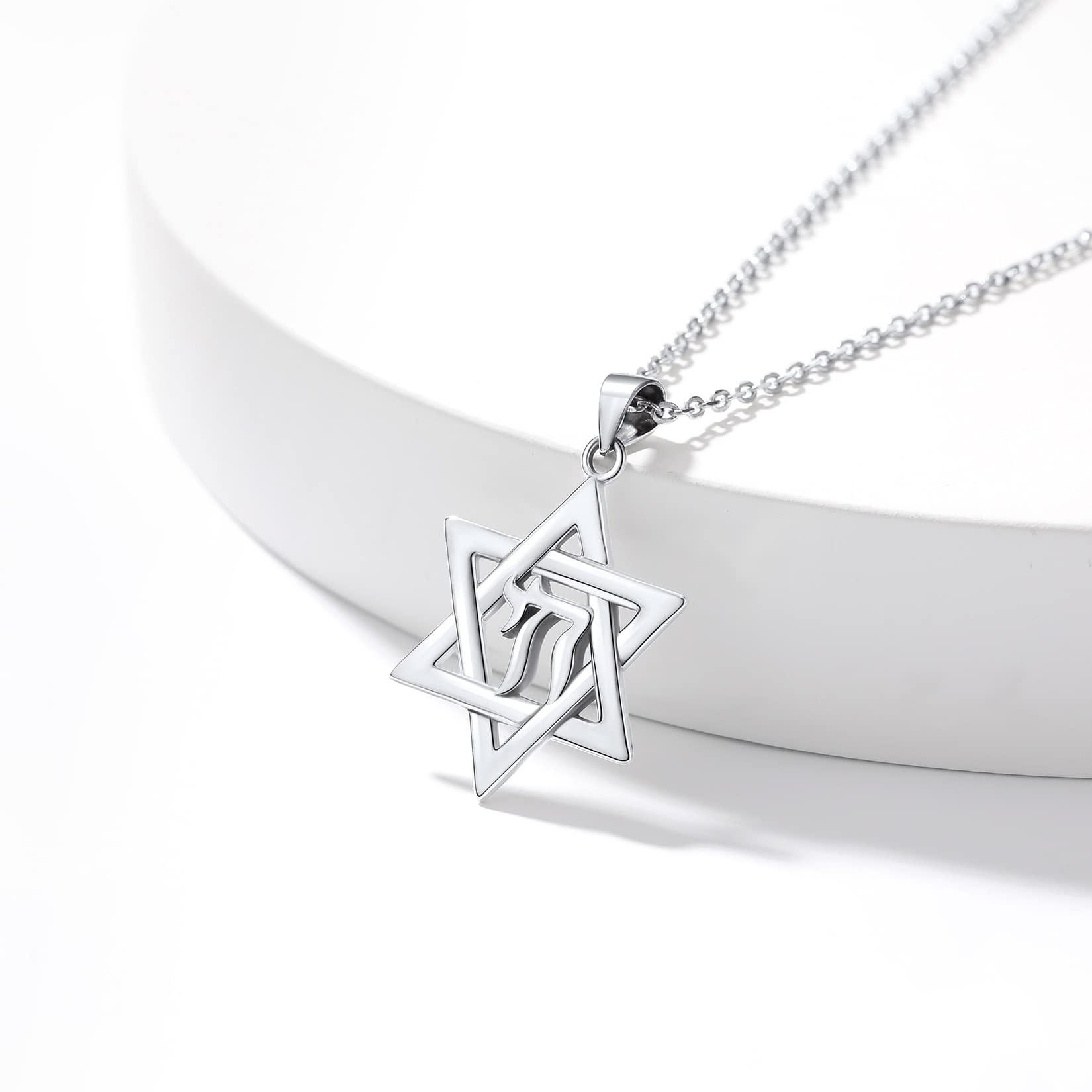 Jewish Hebrew Chai Necklace Star of David Pendant for Female Vintage Dainty Jewelry Birthday Gift for Mother Sister