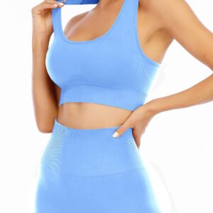 NOVA ACTIVE Workout Sets for Women 2 Piece High Waisted Seamless Leggings with Padded Stretchy Sports Bra Sets Yoga Outfit Jogging Gym Clothes(N007S-Blue)