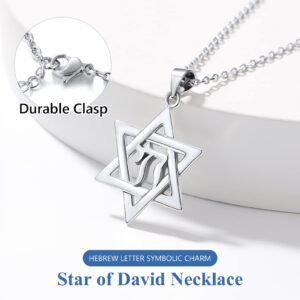 Jewish Hebrew Chai Necklace Star of David Pendant for Female Vintage Dainty Jewelry Birthday Gift for Mother Sister