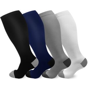 HLTPRO Plus Size Compression Socks for Women & Men(4 Pairs) - Best Support for Medical, Circulation, Nurses, Running, Travel