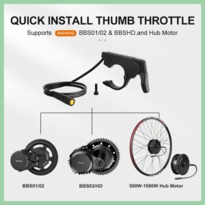 Thumb Throttle for Ebike Quick Disassembly Throttle for Electric Bike Compatible with BAFANG Mid Drive BBS BBS02 BBSHD Hub Motor, Waterproof 3 Pin Female Finger Speed Throttle Accelerator (TT-009)