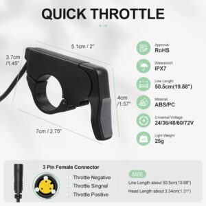 Thumb Throttle for Ebike Quick Disassembly Throttle for Electric Bike Compatible with BAFANG Mid Drive BBS BBS02 BBSHD Hub Motor, Waterproof 3 Pin Female Finger Speed Throttle Accelerator (TT-009)