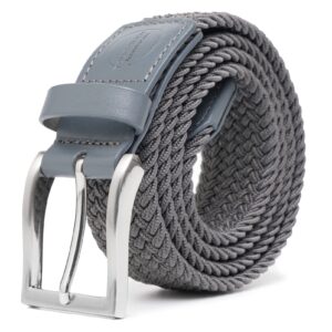 tougerjoy mens stretch belt, woven elastic braided web belt casual for golf hunting pants jeans medium grey