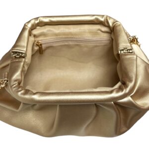 expouch Women Cloud Bag Slouchy Clutch Ruched Purse Evening Handbag with Gold Chain Shoulder Bag (Gold)