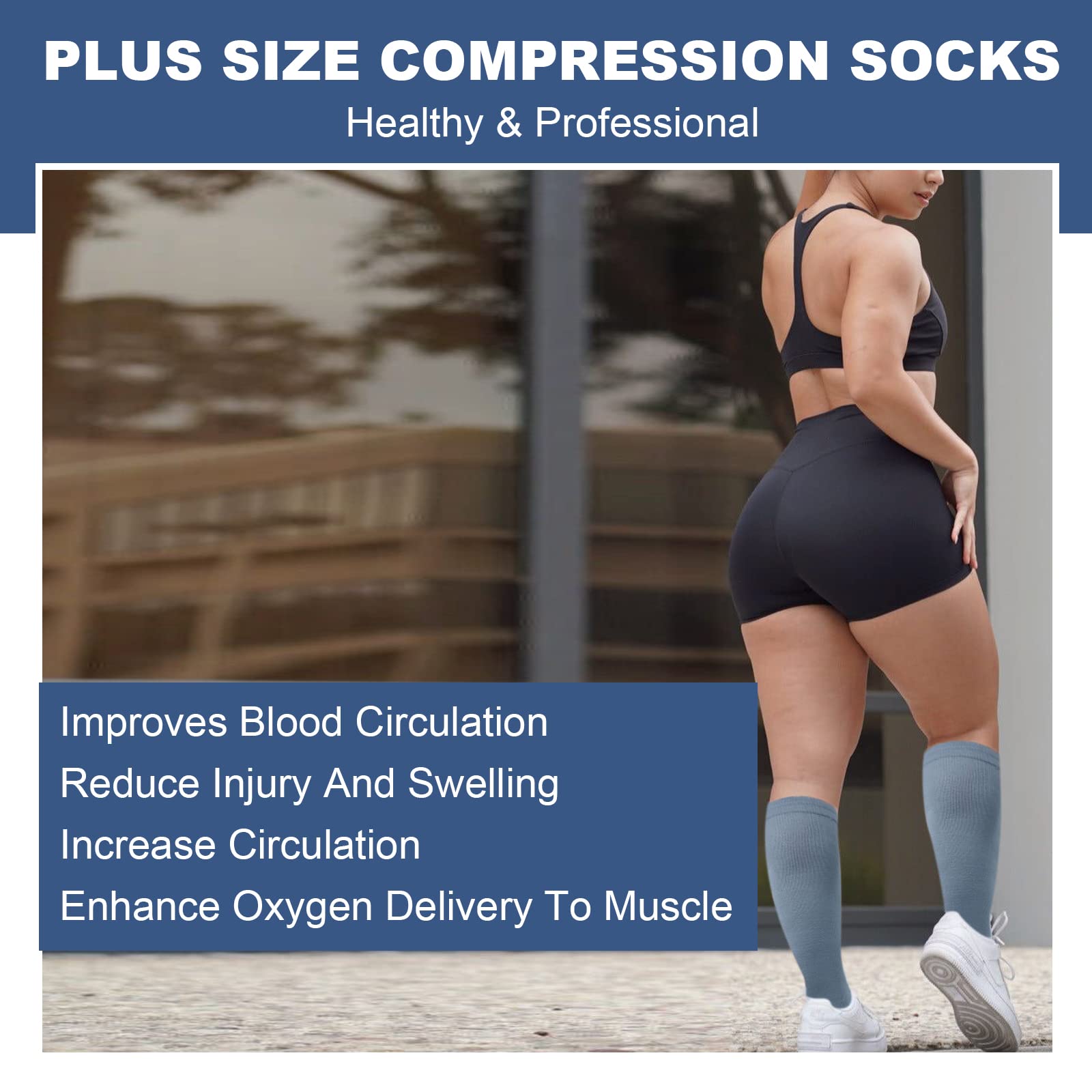 HLTPRO Plus Size Compression Socks for Women & Men(4 Pairs) - Best Support for Medical, Circulation, Nurses, Running, Travel