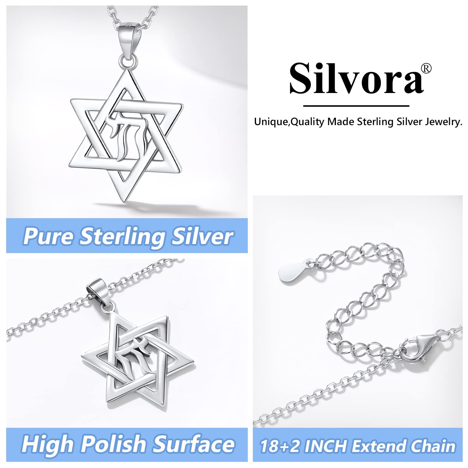 Jewish Hebrew Chai Necklace Star of David Pendant for Female Vintage Dainty Jewelry Birthday Gift for Mother Sister