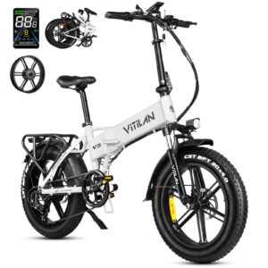 vitilan v3 foldable electric bike 20 inch fat tire e bike for adults, 750w eletric bike 28 mph, folding ebike 13ah 624wh electric bicycle, white