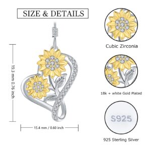 925 Sterling Silver Sunflower Earrings for Women - Hypoallergenic Cubic Zirconia Infinity Heart Dangle Jewelry for Teen Couples Family (Yellow Sunflower)