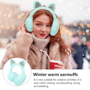 BESPORTBLE Plush Winter Earmuff Adorable Cat Ear Earmuff Furry Ear Warmer for Girls and Women for Indoor Outdoor (Mint Green)