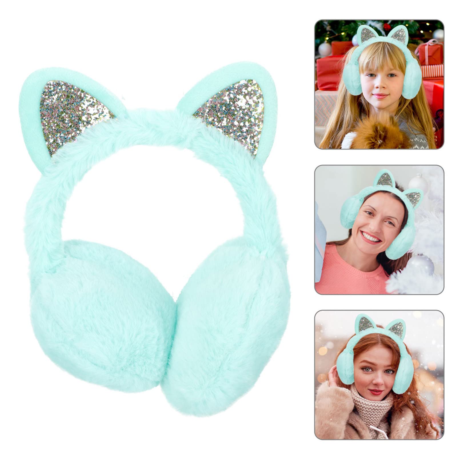 BESPORTBLE Plush Winter Earmuff Adorable Cat Ear Earmuff Furry Ear Warmer for Girls and Women for Indoor Outdoor (Mint Green)