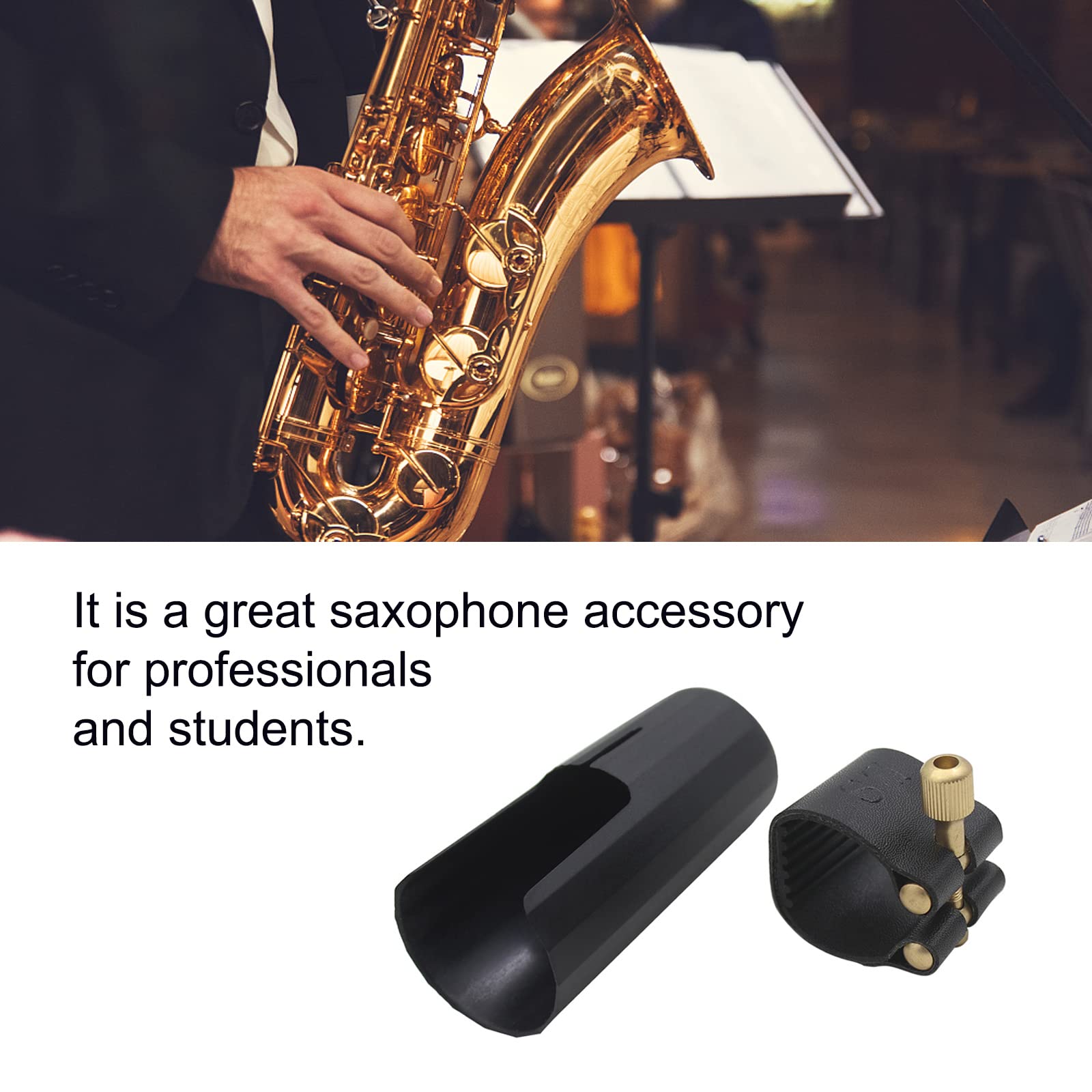 PU Leather Alto Saxophone Ligature Clip Fastener with Saxophone Mouthpiece Plastic Cap For Alto Sax Saxophone