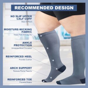 HLTPRO Plus Size Compression Socks for Women & Men(4 Pairs) - Best Support for Medical, Circulation, Nurses, Running, Travel