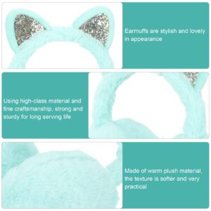 BESPORTBLE Plush Winter Earmuff Adorable Cat Ear Earmuff Furry Ear Warmer for Girls and Women for Indoor Outdoor (Mint Green)