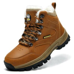 mens womens snow winter boots anti-slip mid ankle trekking waterproof hiking outdoor shoes warm fur lined size7 brown