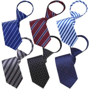 ausky 6pack mens zipper necktie,regular long adjustable pre tied clip on easy neck tie for men formal silk ties 3.15in wide