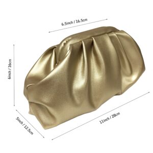 expouch Women Cloud Bag Slouchy Clutch Ruched Purse Evening Handbag with Gold Chain Shoulder Bag (Gold)