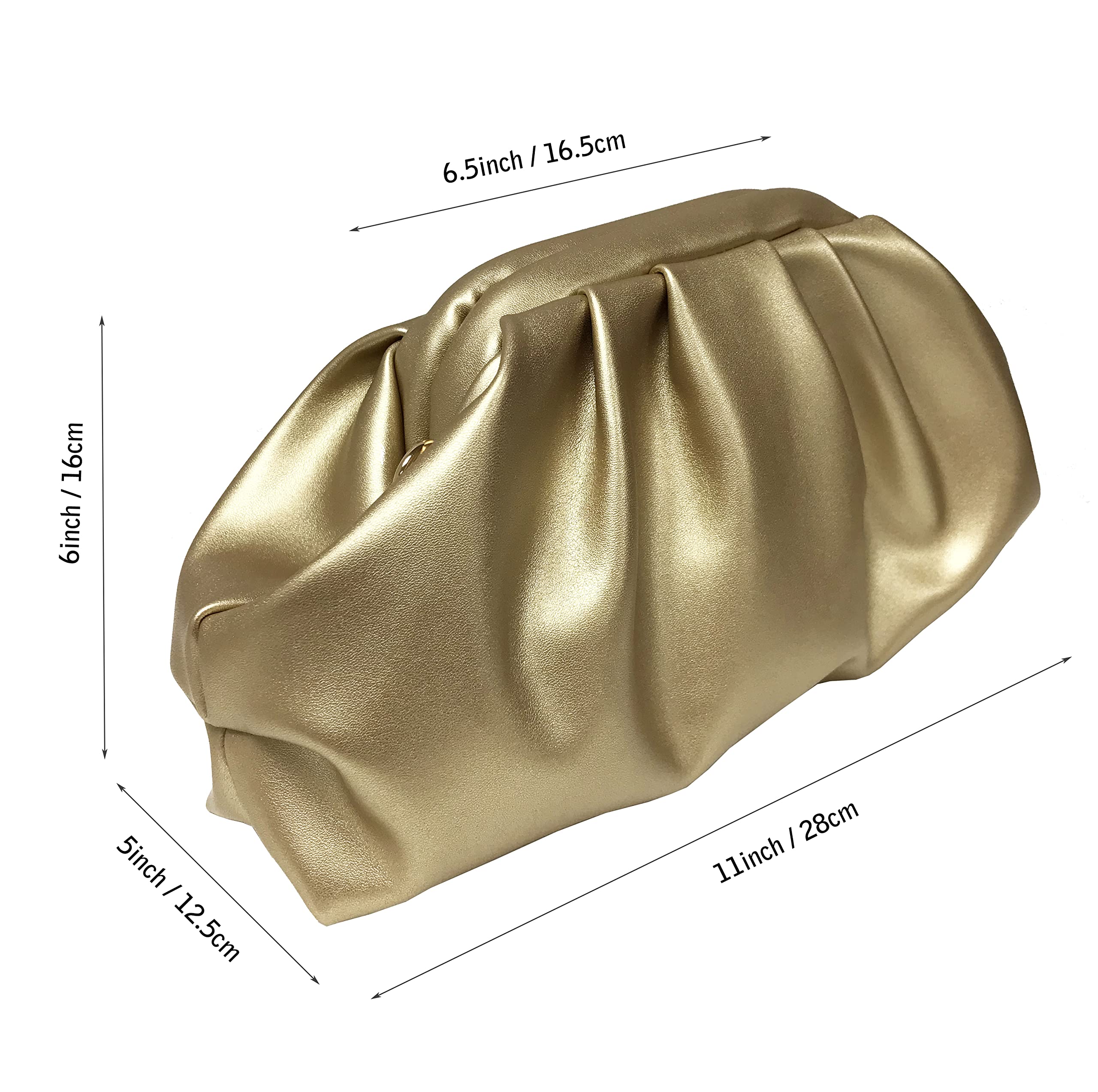 expouch Women Cloud Bag Slouchy Clutch Ruched Purse Evening Handbag with Gold Chain Shoulder Bag (Gold)