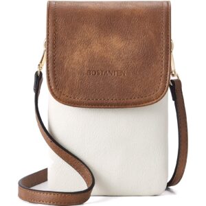 bostanten leather small crossbody bags for women designer cell phone bag wallet purses adjustable strap white with brown