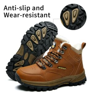 Mens Womens Snow Winter Boots Anti-Slip Mid Ankle Trekking Waterproof Hiking Outdoor Shoes Warm Fur Lined Size7 Brown