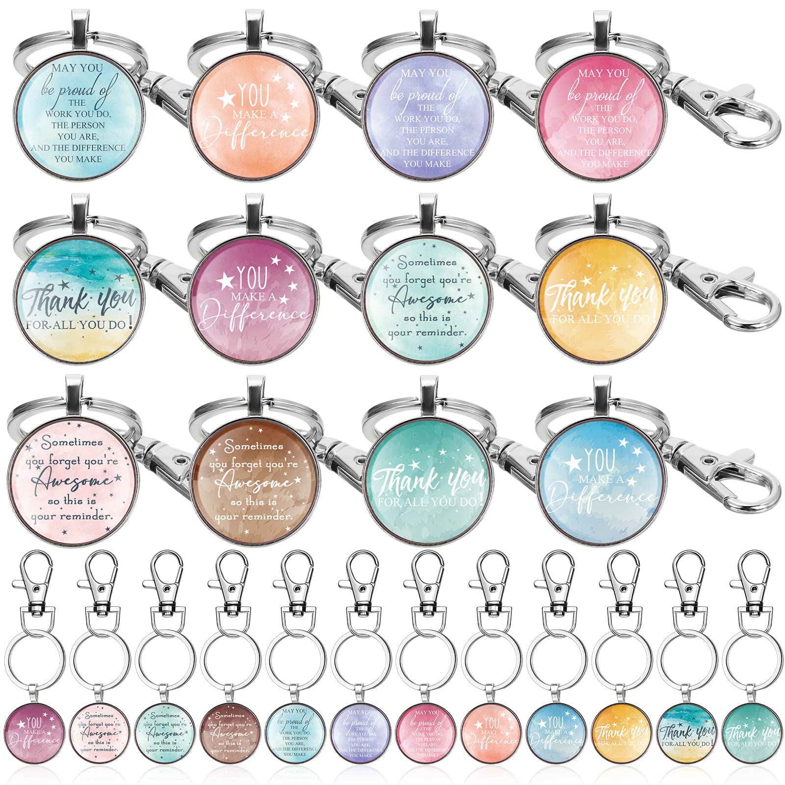 Roowest 48 Pcs Thank You Keychain Gifts Bulk Inspirational Employee Appreciation Gifts Motivational Team Gifts for Women Coworkers Staff Nurses Teacher Volunteer