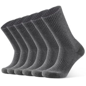 closemate 6 pairs mens cushion crew socks moisture wicking athletic cotton socks for sport training work(6grey, size l)