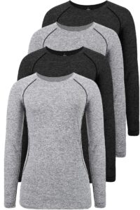 star vibe dry fit long sleeve tshirt for women moisture wicking long sleeve tee outdoor compression running workout tops 4 pack black/grey/black/grey xl