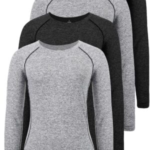 Star Vibe Dry Fit Long Sleeve Tshirt for Women Moisture Wicking Long Sleeve Tee Outdoor Compression Running Workout Tops 4 Pack Black/Grey/Black/Grey XL