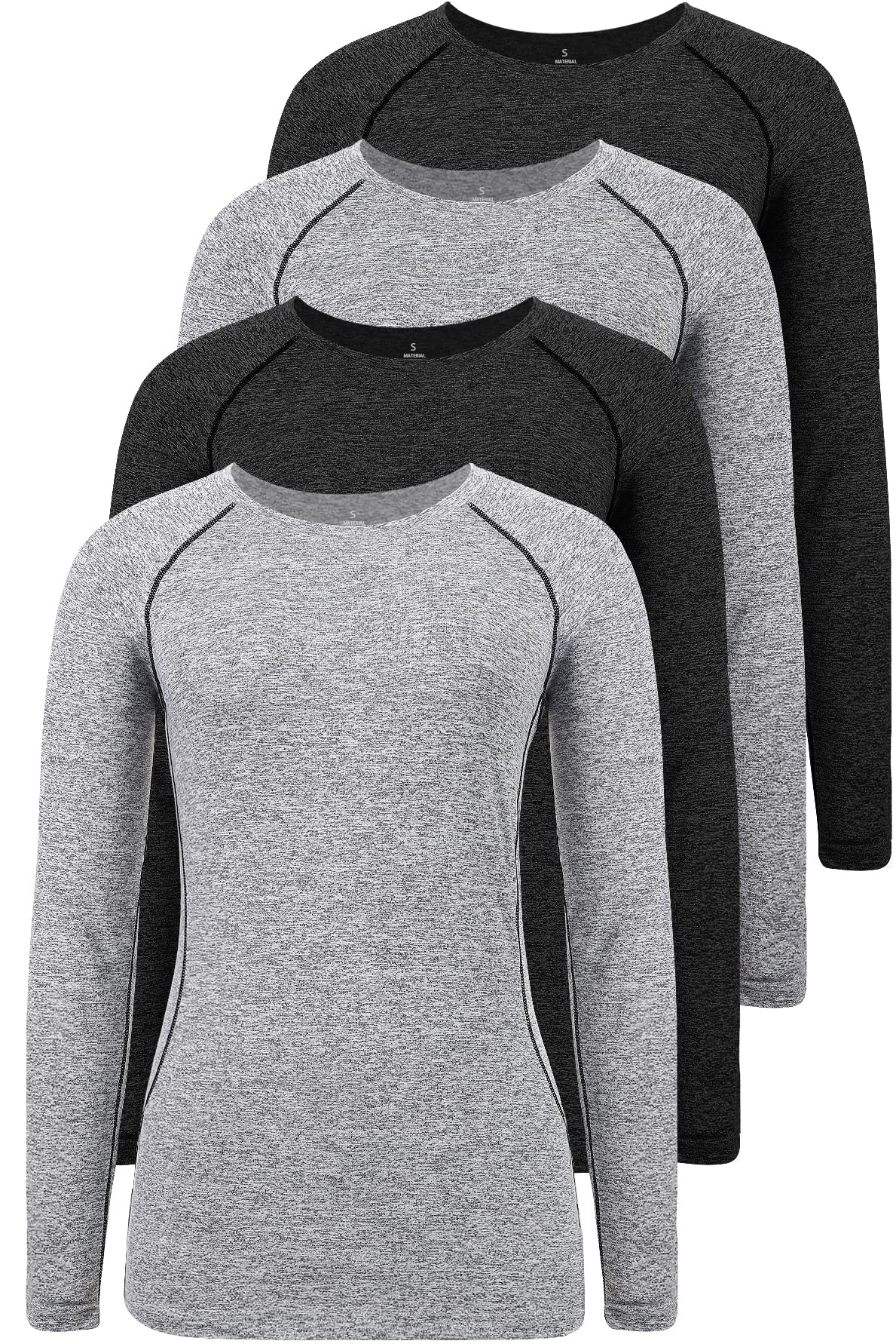 Star Vibe Dry Fit Long Sleeve Tshirt for Women Moisture Wicking Long Sleeve Tee Outdoor Compression Running Workout Tops 4 Pack Black/Grey/Black/Grey XL