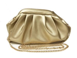 expouch women cloud bag slouchy clutch ruched purse evening handbag with gold chain shoulder bag (gold)