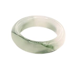 bxsmnh chinese natural green jade band rings for women, ancient style ink pattern good luck jewelry (size : 6)