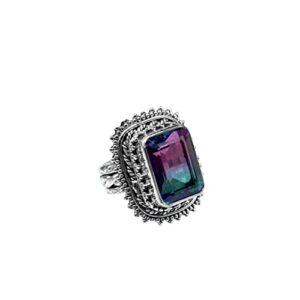 designer watermelon tourmaline 925 silver ring tourmaline doublet crystal ring octagon shape gemstone bi color stone ring jewelry (7.5)