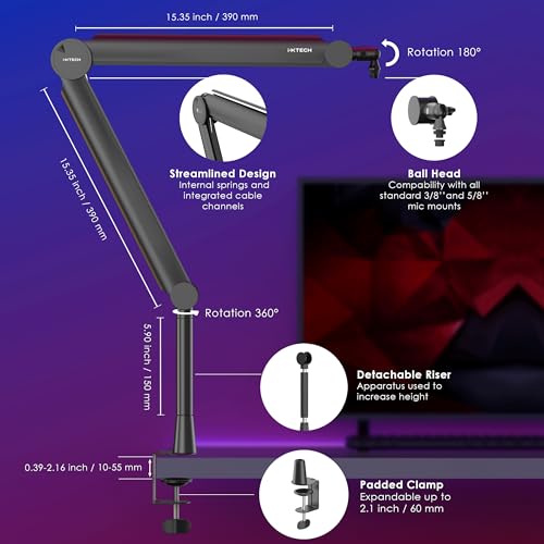 IXTECH Premium Microphone Boom Arm with Desk Mount, 360° Rotatable, Fully Adjustable, for Podcast, Video, Gaming, Radio, Studio, Recording, Sturdy and Universal VALIANT Model