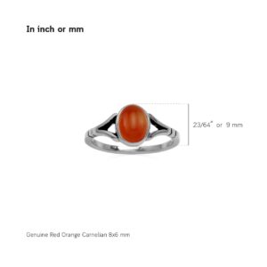 Silvershake 8X6mm Genuine Orange Carnelian 925 Sterling Silver Solitaire Casual Gemstone Ring Virgo Birthstone Size 6.5