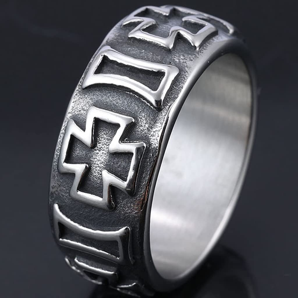 Jude Jewelers 8mm Stainless Steel Crusader Cross Retro Vintage Wedding Band Ring (Silver, 12)