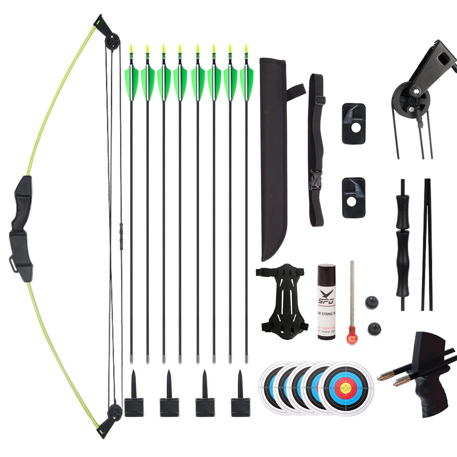 SOPOHER Archery Bow and Arrow Set for Kids 8-12 Teens Youth Compound Bow Beginner Hunting Shooting Gift Left and Right Hand with Full Accessories Kits (Green)