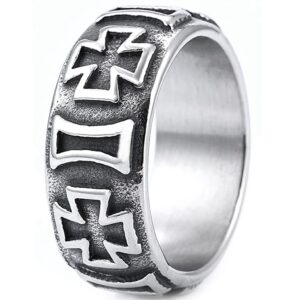 jude jewelers 8mm stainless steel crusader cross retro vintage wedding band ring (silver, 12)