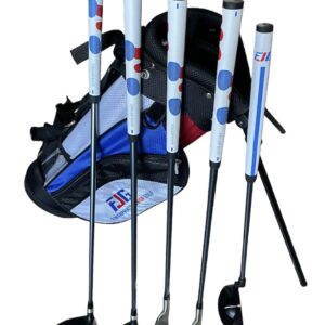 Fingerprints Junior Golf Club Set - Driver, Hybrid, 7i, PW, Putter with Stand Bag - Multiple Sizes - RH and LH (Golf Club Set for Kids 45"-52" Tall (~Age 6-10), Right)