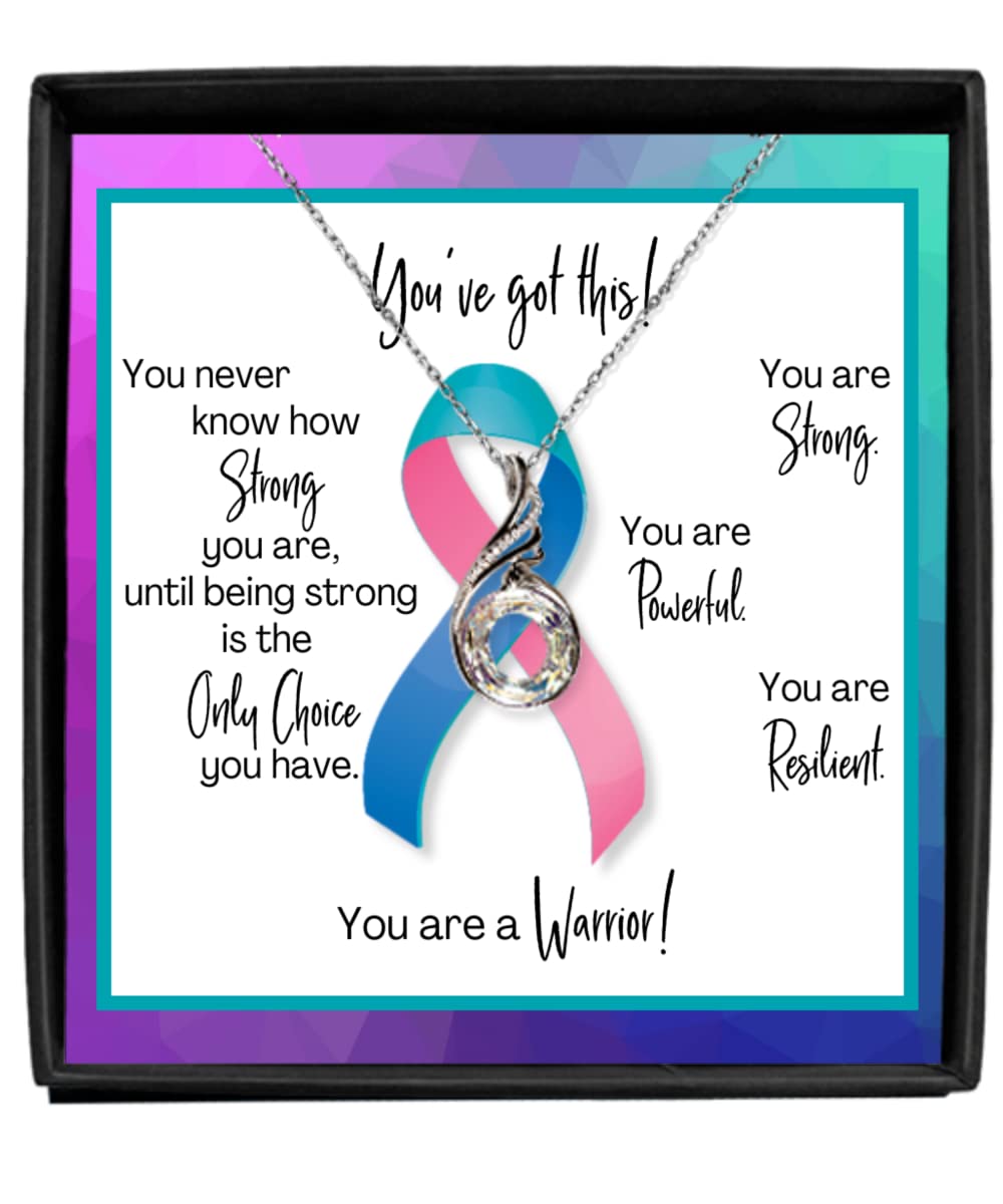 Thyroid Cancer Warrior Necklace - Gift for Support, Fighter, Survivor - Blue, Pink and Teal Ribbon Awareness - Jewelry for Post-Surgery, Chemo Patient