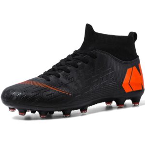 Unisex-Adult Firm Ground Soccer Cleats Football Shoes with High-Top Lace-Up Ankle-Cuff Lightweight Softball Sneaker Black EU 41 US 8