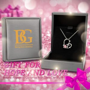 Bengnkes BG 925 Sterling Silver I Am a Child of God Cross Pendant Necklaces for Women, October Birthstone Pink Heart Necklace Communion Goddaughter Christian Baptism Gifts