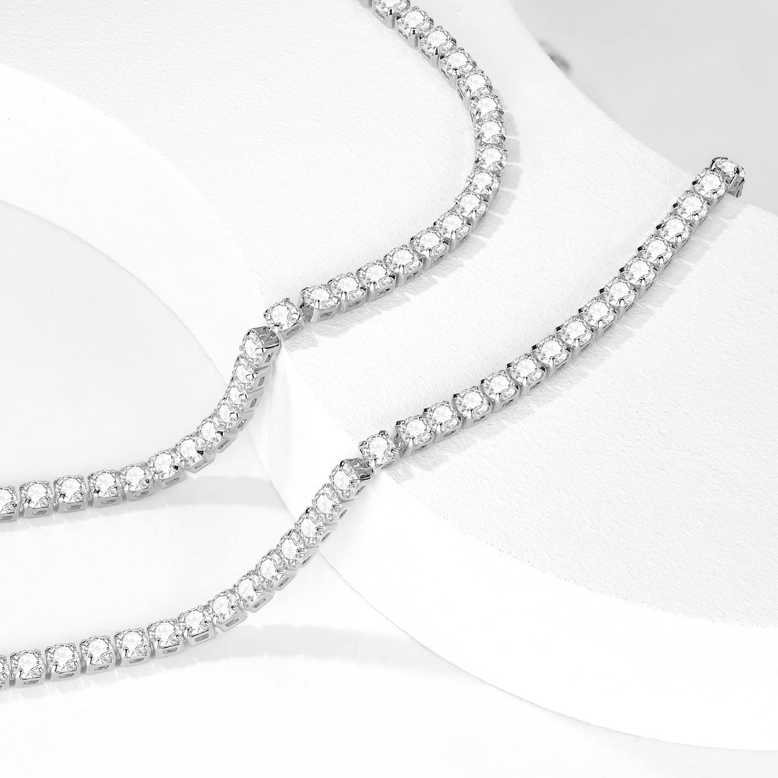 Zeffy Tennis Necklace for Women 18K Silver Plated Rhinestone Choker Necklaces Dainty Zirconia Cut Faux Diamond chain Wedding Jewelry for Women