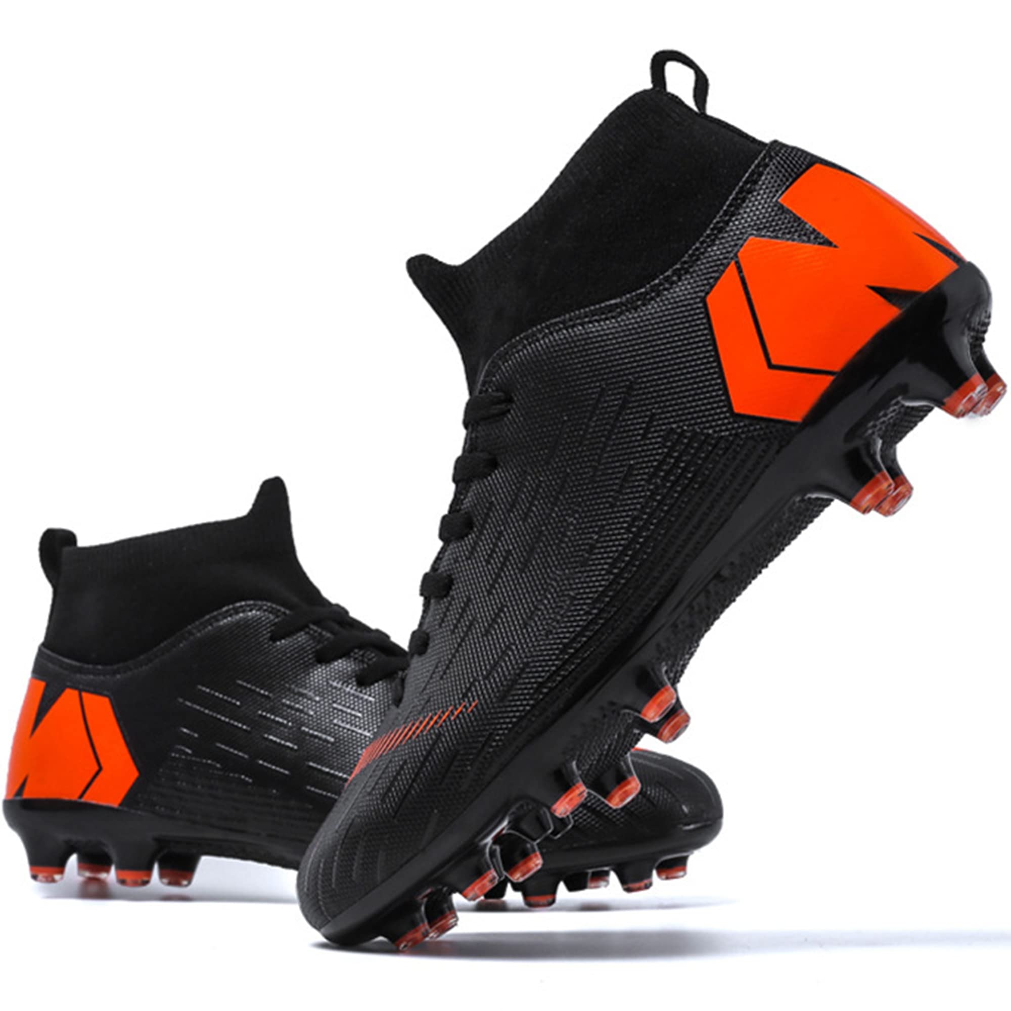 Unisex-Adult Firm Ground Soccer Cleats Football Shoes with High-Top Lace-Up Ankle-Cuff Lightweight Softball Sneaker Black EU 41 US 8