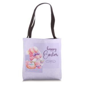 easter gnome with easter eggs, light purple, happy easter tote bag