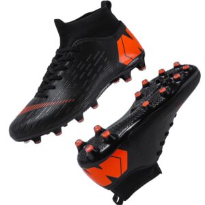 Unisex-Adult Firm Ground Soccer Cleats Football Shoes with High-Top Lace-Up Ankle-Cuff Lightweight Softball Sneaker Black EU 41 US 8