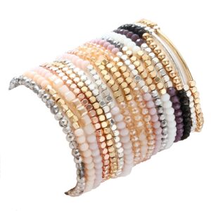 samoco 17pcs boho beaded bracelets for women colorful stackable sparkly crystal beads bracelets multi-layer versatile statement bracelets stretch cuff jewelry gifts